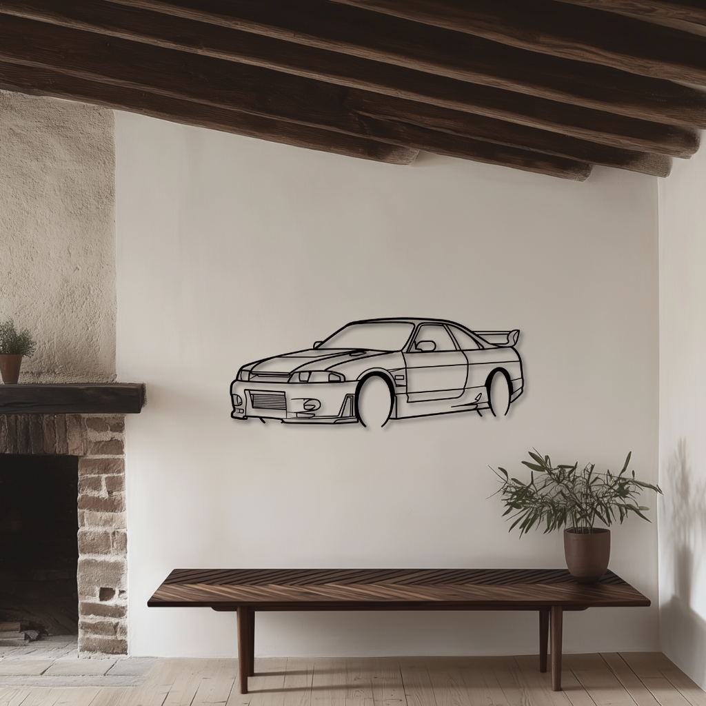 Skyline R33 Silhouette Metallsilhouette - Wandbild Front Angle
