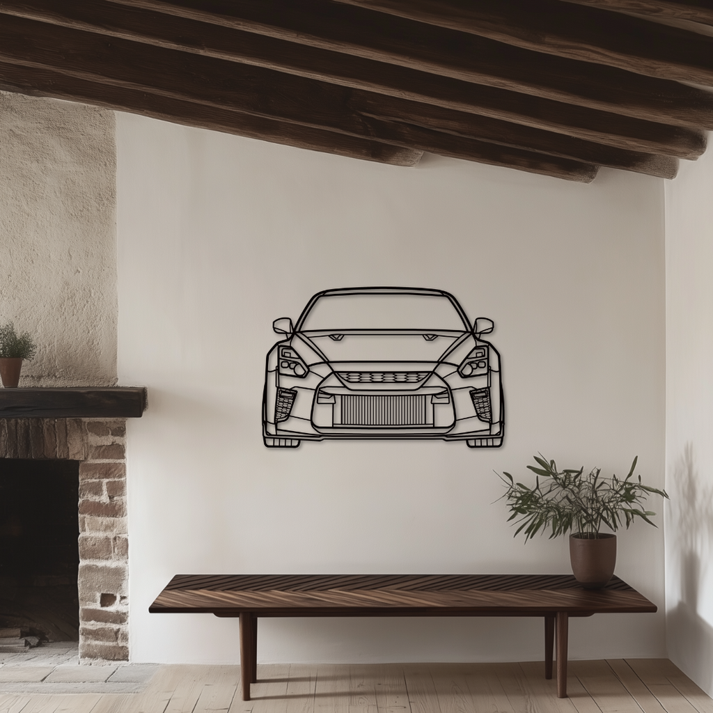 GT-R R35 Metallsilhouette - Wandbild Frontansicht